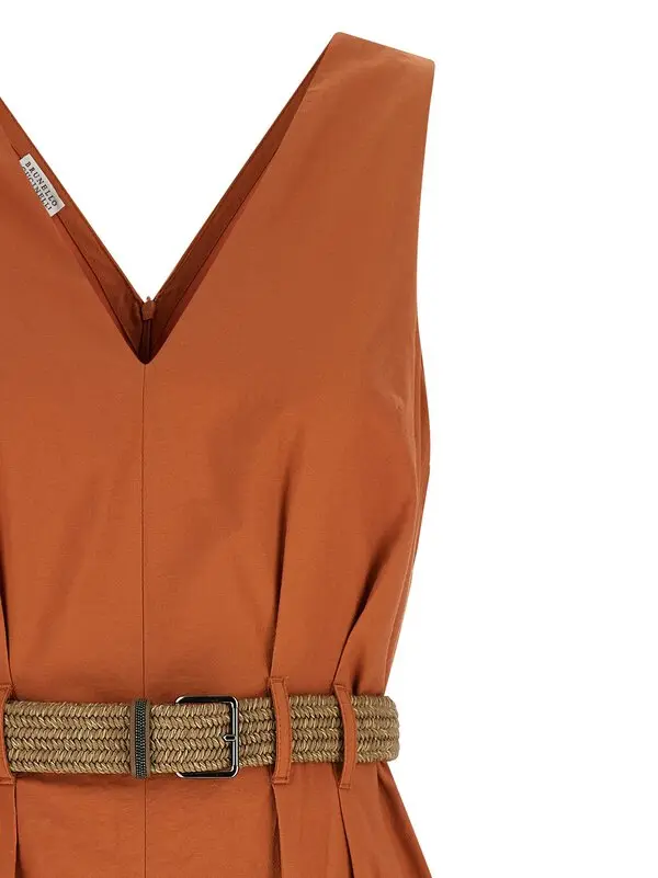 Brunello Cucinelli Textured Twill Mini Dress - Orange