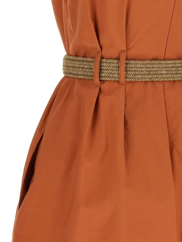 Brunello Cucinelli Textured Twill Mini Dress - Orange