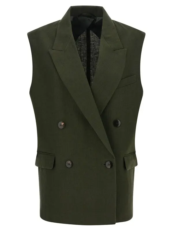 Max Mara Double-breasted Linen Vest - Green