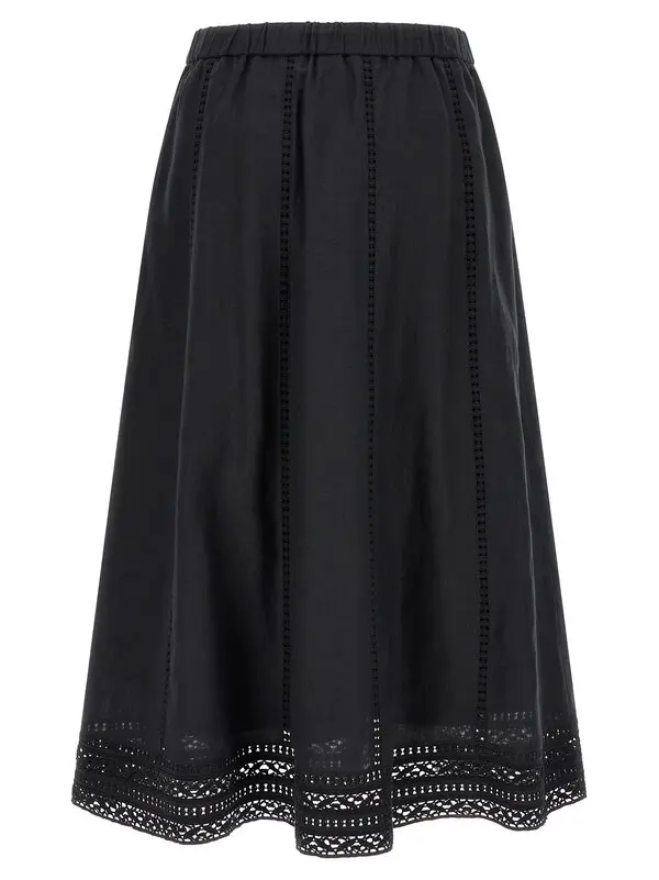 Max Mara Linen Canvas Midi Skirt With Embroidered Trimmings