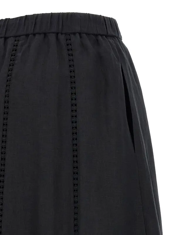 Max Mara Linen Canvas Midi Skirt With Embroidered Trimmings