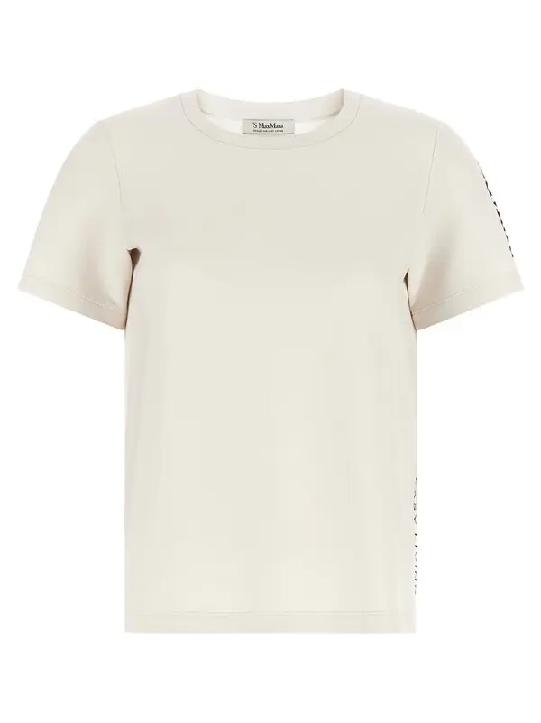 Max Mara S Mmnancy' Cotton Blend T-shirt With Logo Embroidery - Cream