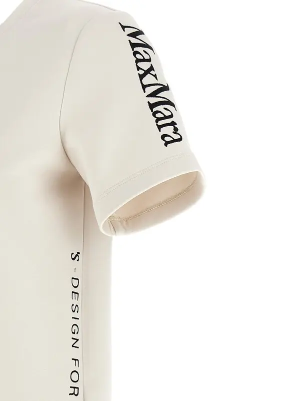 Max Mara S Mmnancy' Cotton Blend T-shirt With Logo Embroidery - Cream