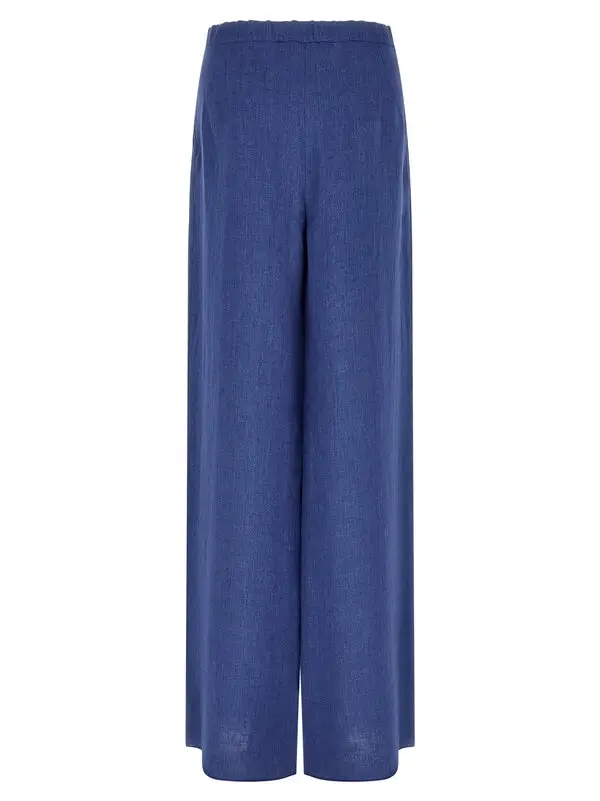 Max Mara Wide Leg Linen Trousers - Blue