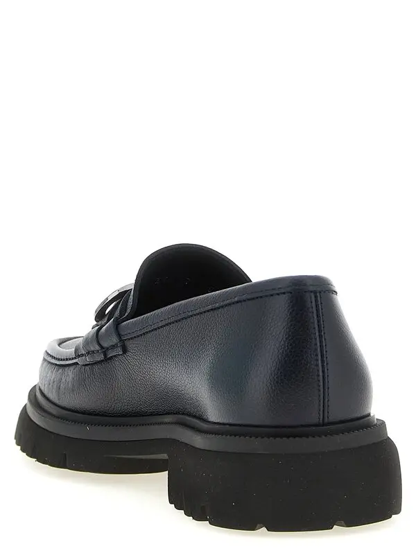 FERRAGAMO Cocoon" Hammered Leather Loafers With Gancini Detail - Blue