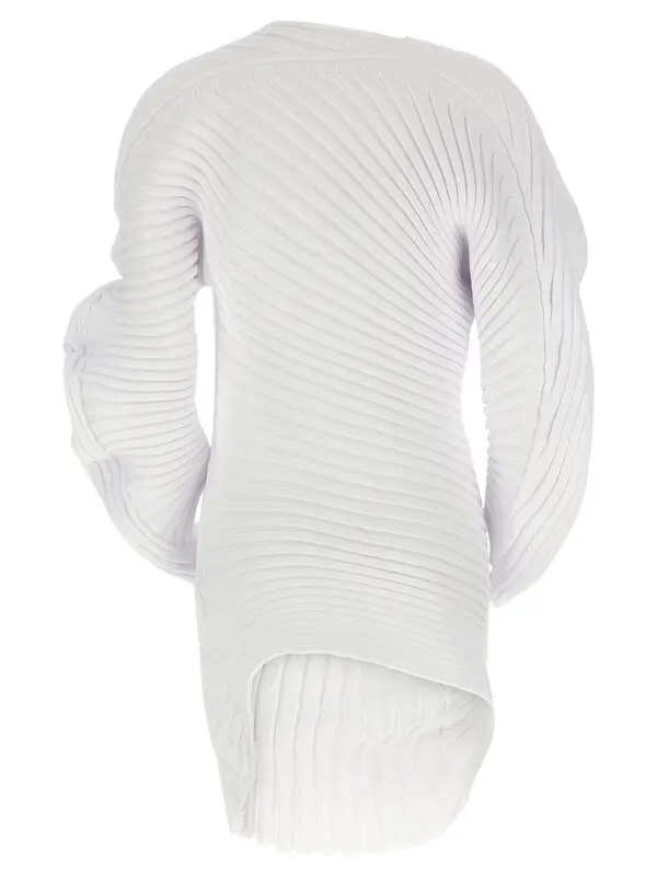 Issey Miyake Ribbed Knit Boat Neck Long Sleeve Top