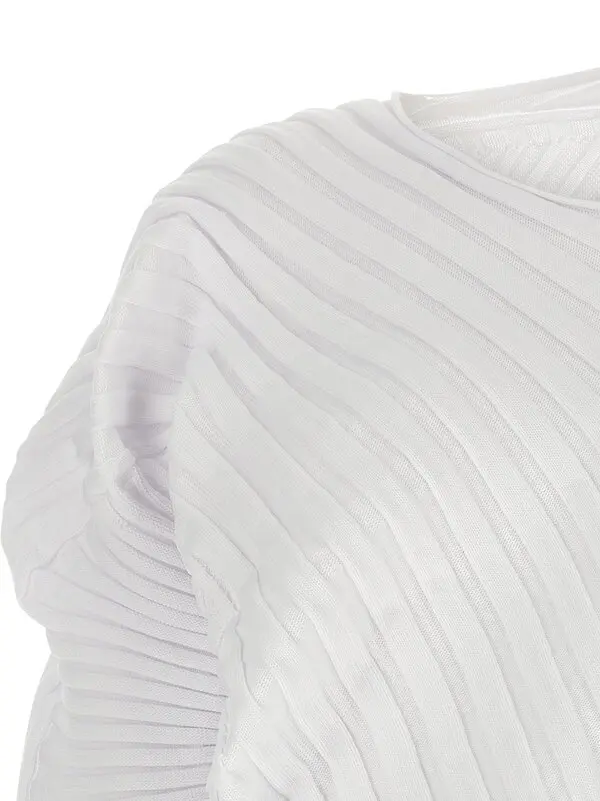 Issey Miyake Ribbed Knit Boat Neck Long Sleeve Top