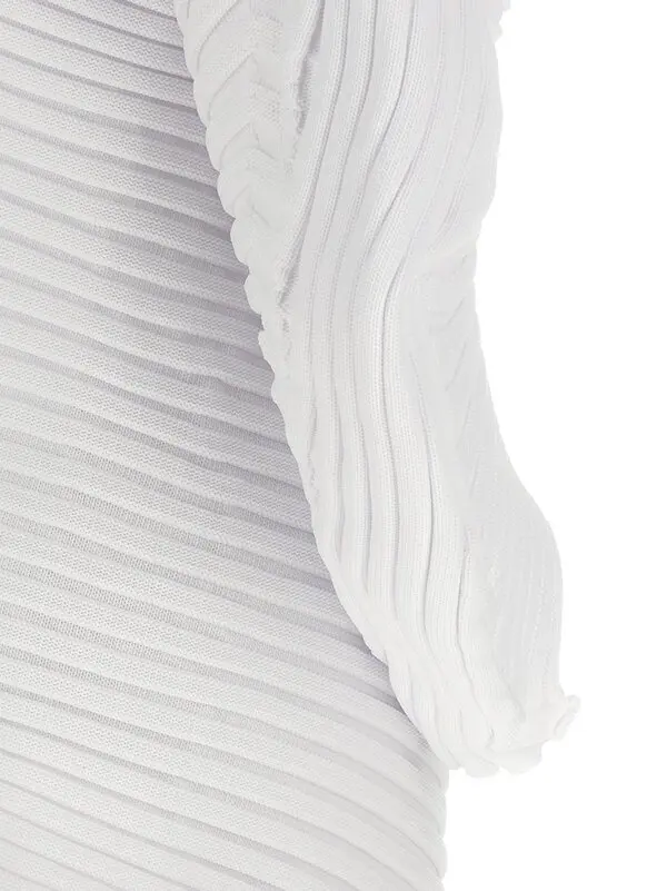 Issey Miyake Ribbed Knit Boat Neck Long Sleeve Top