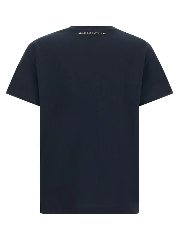 Max Mara Mmedile' Metallic Print Cotton T-shirt - Blue