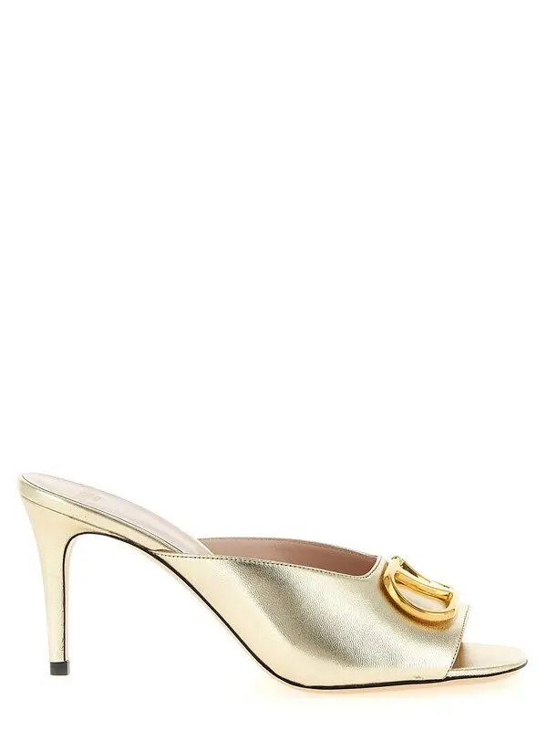 Valentino Garavani Vlogo Signature Leather High Heel Sandals - Gold