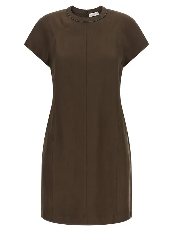 Brunello Cucinelli T-shirt Dress With Monile Trim - Brown