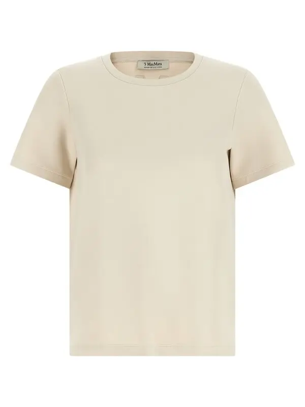 Max Mara Mmnancy' Cotton Blend Scuba Jersey T-shirt With Logo Embroidery - Cream