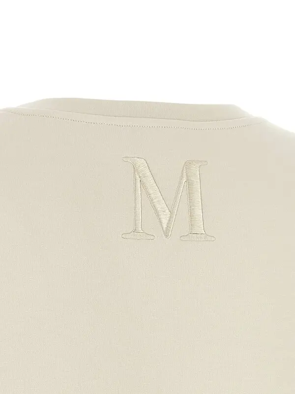 Max Mara Mmnancy' Cotton Blend Scuba Jersey T-shirt With Logo Embroidery - Cream