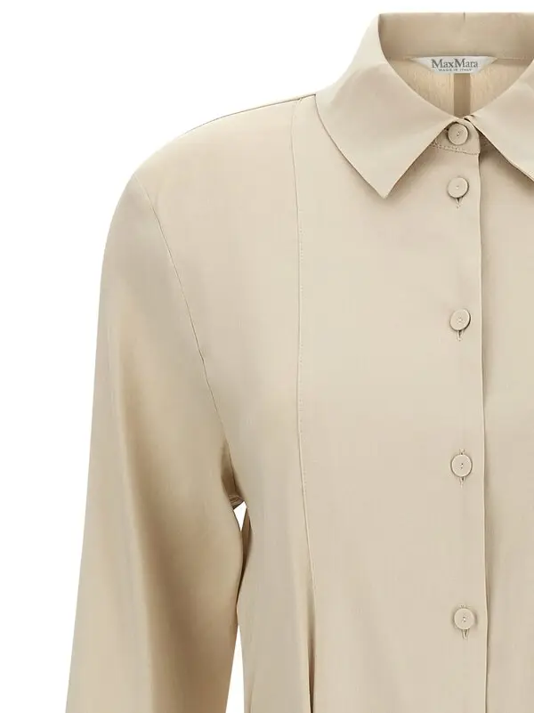 Max Mara Mxpnordica' Long Linen & Stretch Viscose Shirt Dress With Belt