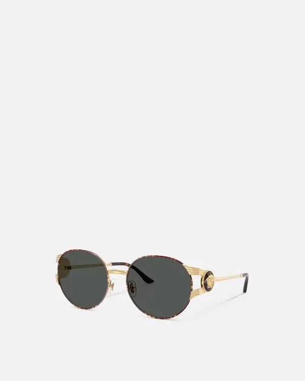 Versace Sophia Round Frame Sunglasses With Medusa Hardware - Black+gold