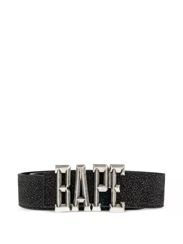 A BATHING APE Logo Buckle Leather Belt - Black