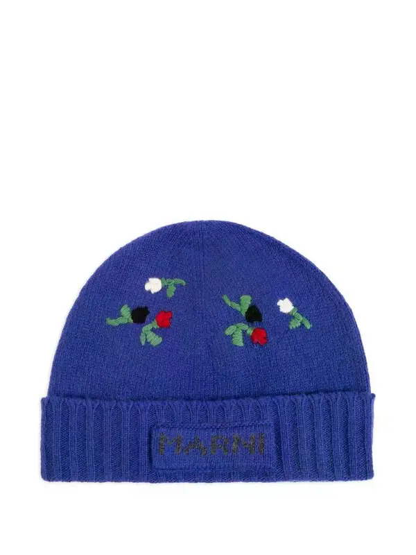 Marni Floral Embroidered Wool Beanie