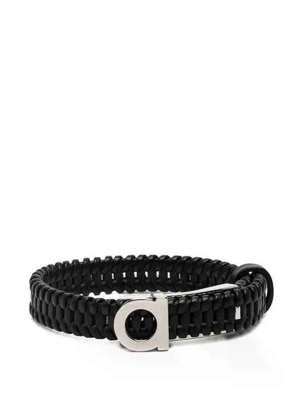 FERRAGAMO Gancini Braided Leather Bracelet - Black