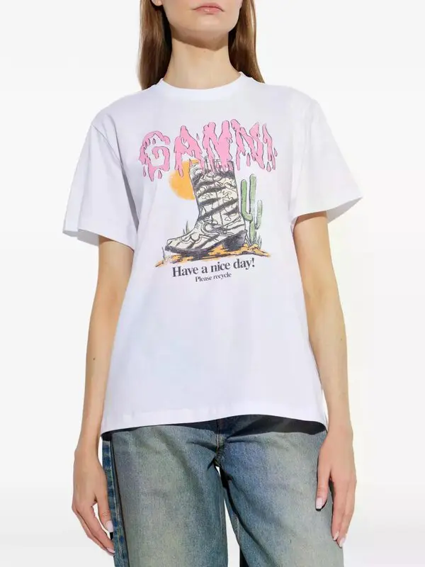 GANNI Graphic Print T-shirt - White