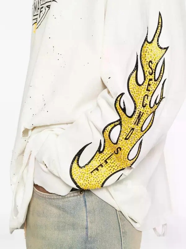 SECND SLF Crystal Embellished Distressed Sweater