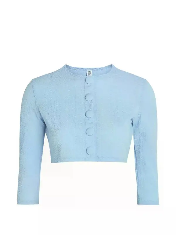 Lisa Marie Fernandez Seersucker Cropped Cardigan Bikini Top - Blue