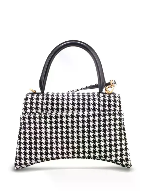 Balenciaga Hourglass Top Handle Bag Houndstooth Textile Shoulder Bag