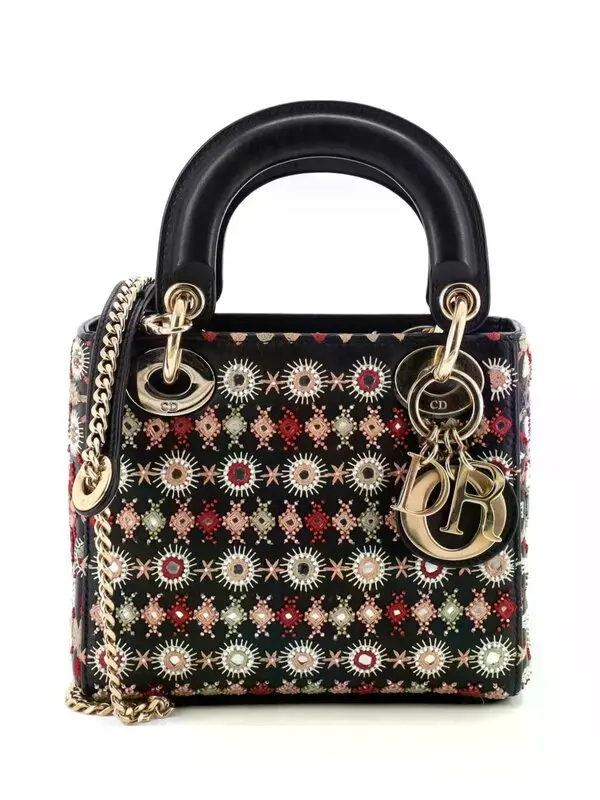 Dior Lady Chain Bag Embroidered Calfskin Mini Satchel - Black