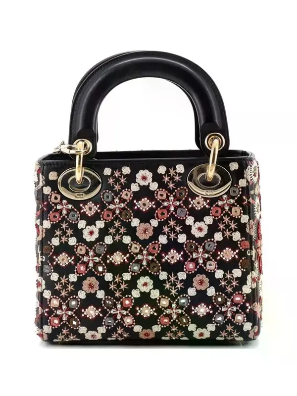 Dior Lady Chain Bag Embroidered Calfskin Mini Satchel - Black