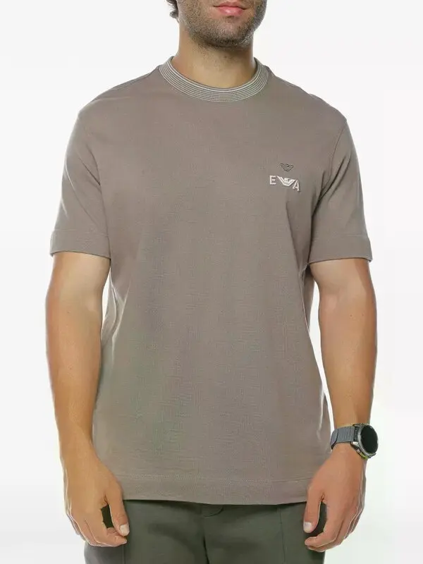 Emporio Armani Logo-patch Ribbed-trim T-shirt