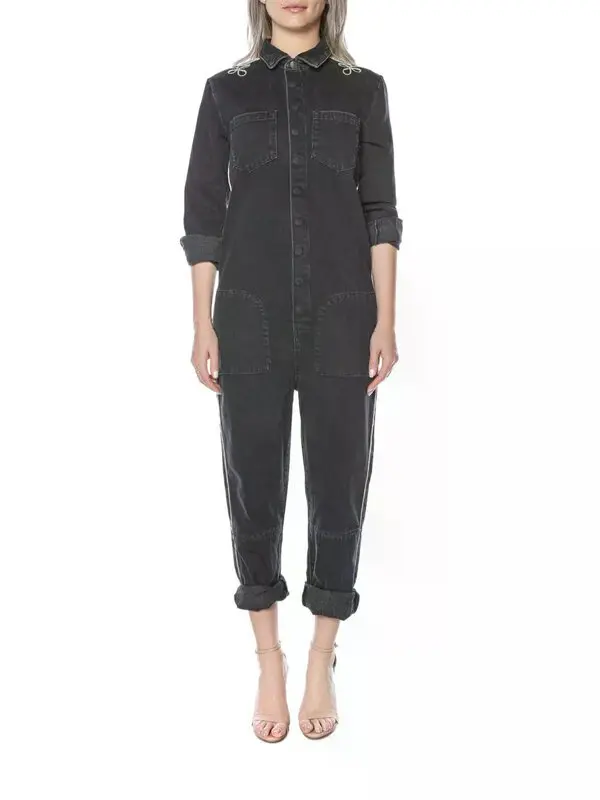 ONETEASPOON Embroidered Detail Denim Jumpsuit - Black