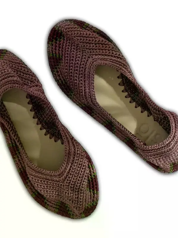 SLO_HAND_MADE Crochet Knit Pointed Toe Ballet Flats