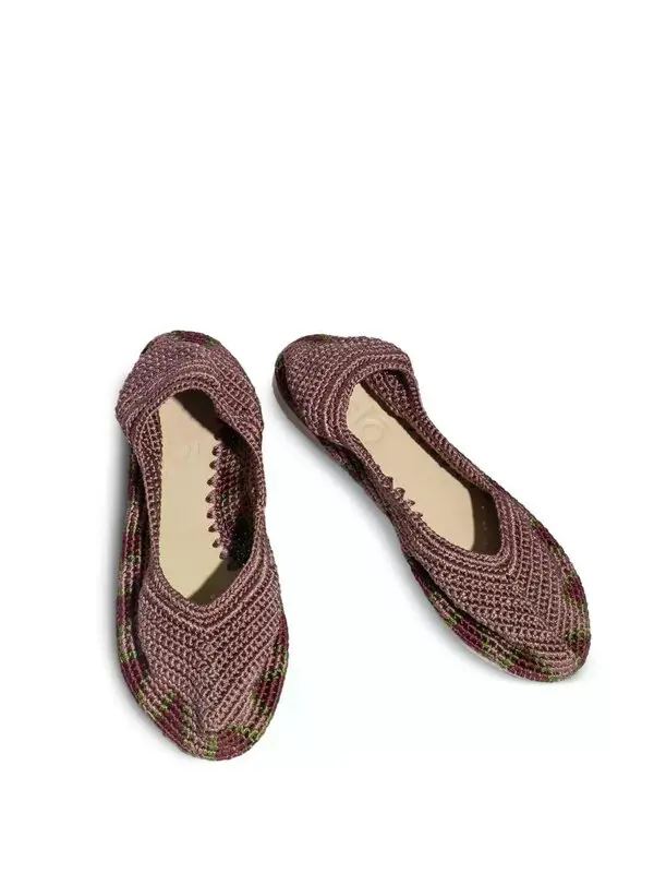 SLO_HAND_MADE Crochet Knit Pointed Toe Ballet Flats