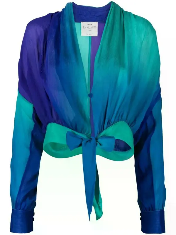 FORTE_FORTE Ombré Silk Cropped Blouse - Blue