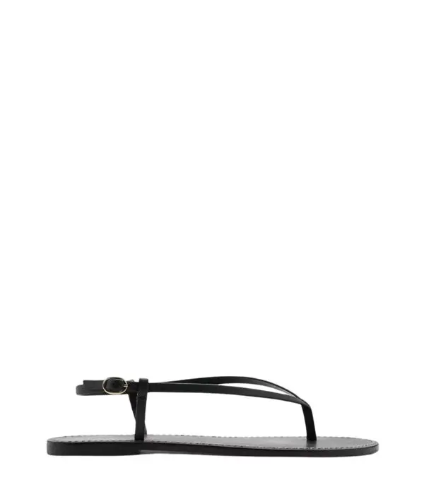 Mango Leather Flat Sandals With Square Toe