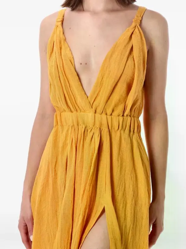 120% Lino Crinkled V-neck Maxi Dress - Orange