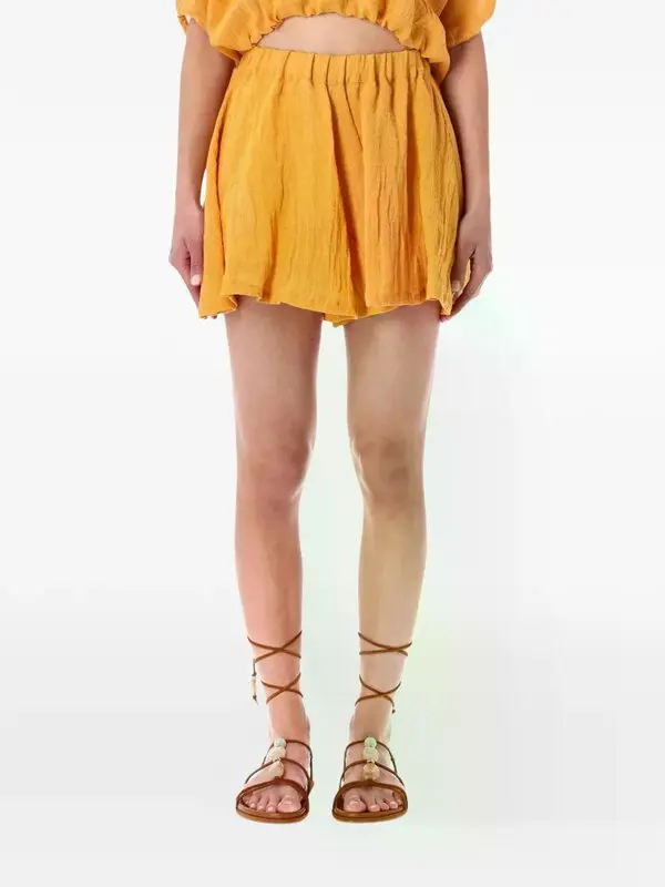 120% Lino Elasticated Waist Shorts - Orange