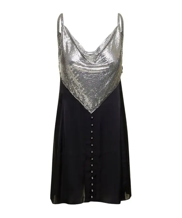 Rabanne Chainmail Panelled Cowl-neck Mini Dress - Black