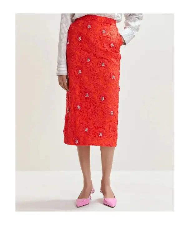 Essentiel Antwerp Embellished Lace Midi Skirt