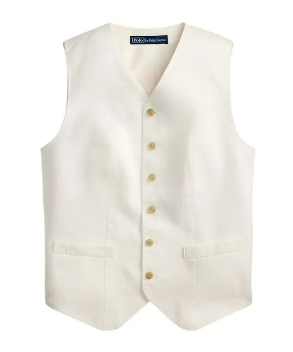 Ralph Lauren V-neck Sleeveless Vest With Button Closure - White