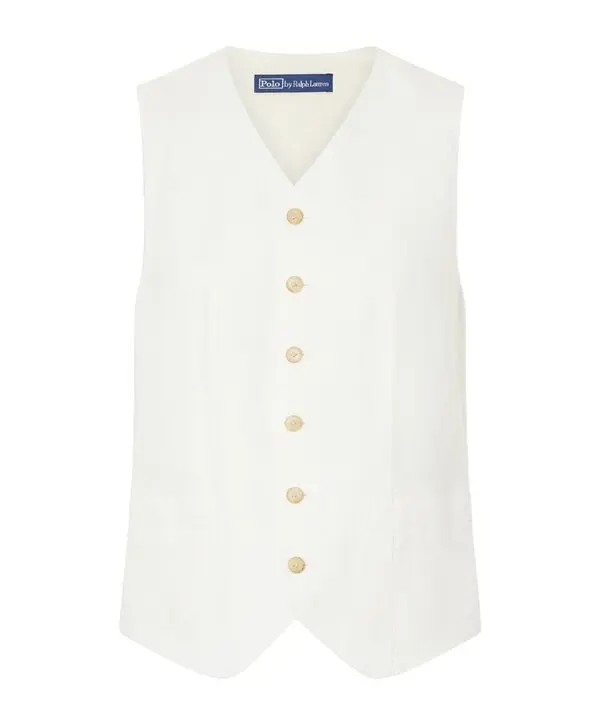 Ralph Lauren V-neck Sleeveless Vest With Button Closure - White