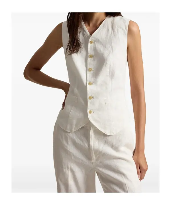 Ralph Lauren V-neck Sleeveless Vest With Button Closure - White