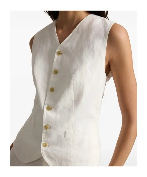 Ralph Lauren V-neck Sleeveless Vest With Button Closure - White