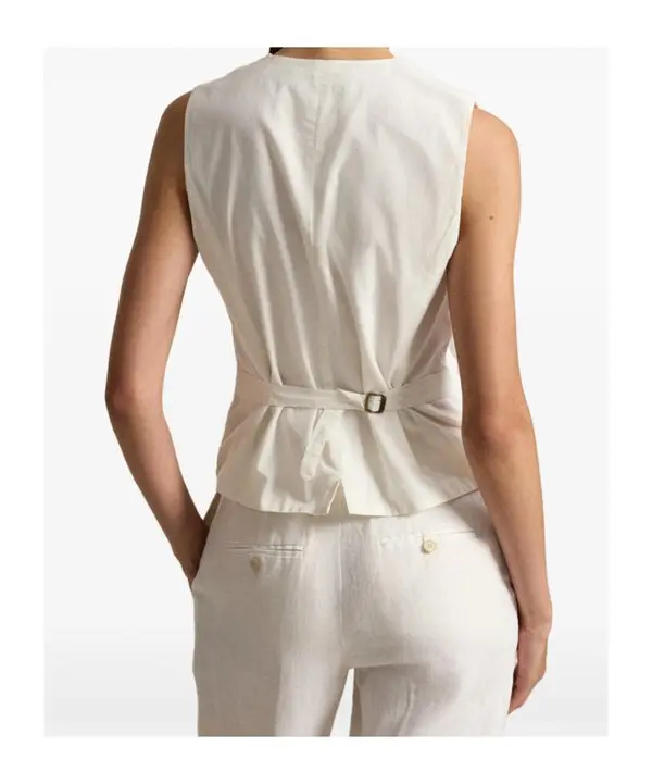 Ralph Lauren V-neck Sleeveless Vest With Button Closure - White