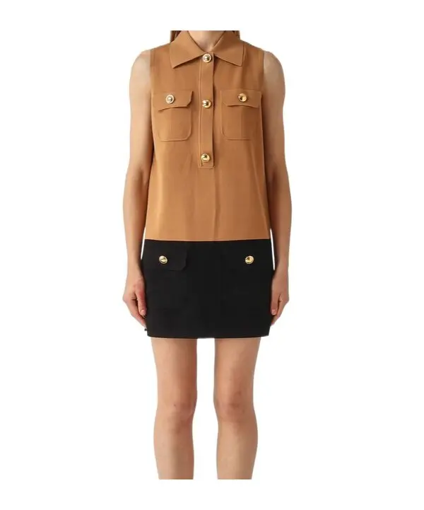 Elisabetta Franchi Sleeveless Knitted Mini Dress With Turn-down Collar