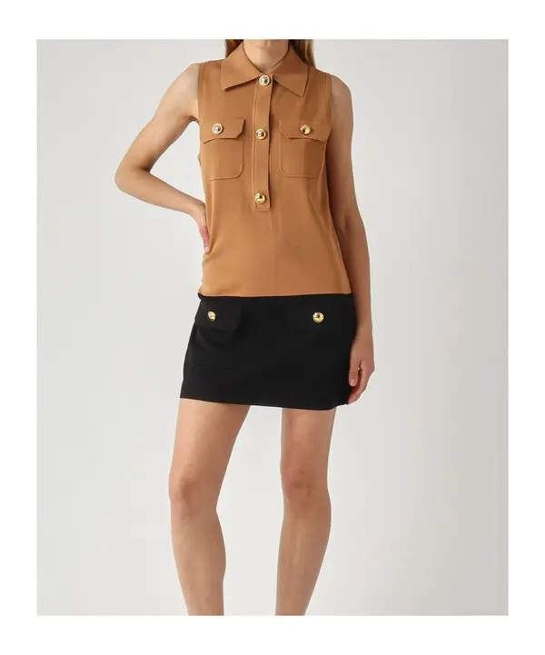 Elisabetta Franchi Sleeveless Knitted Mini Dress With Turn-down Collar