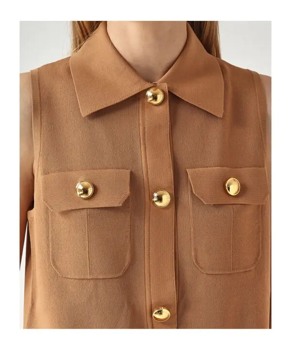 Elisabetta Franchi Sleeveless Knitted Mini Dress With Turn-down Collar