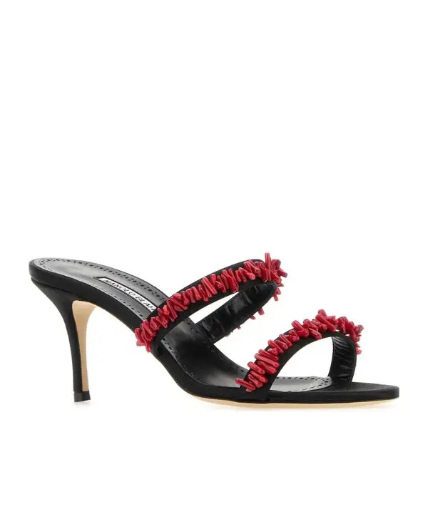 Manolo Blahnik Embellished Satin Mules