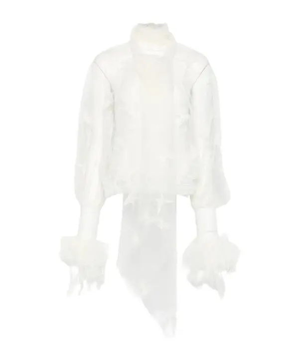 Blumarine Long Sleeve High Neck Ruffle Trim Cover-up - White