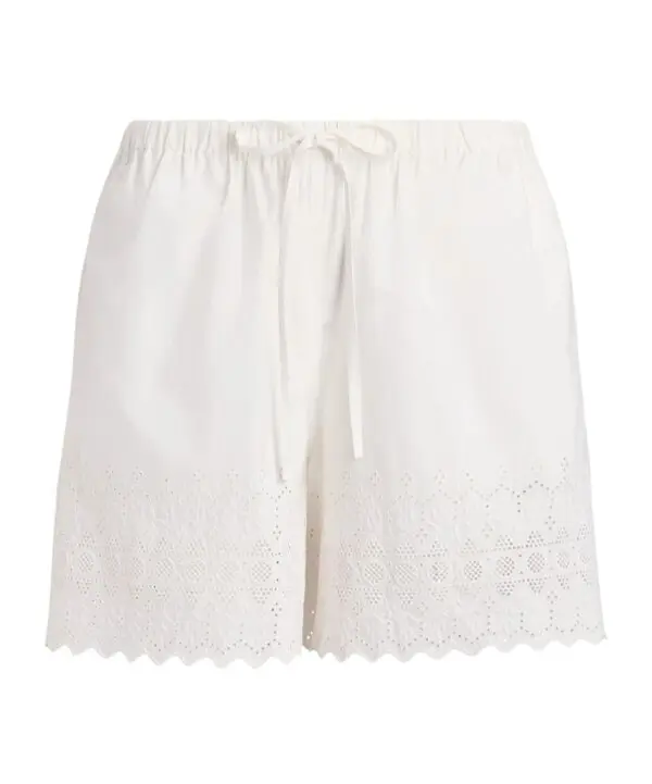 Polo Ralph Lauren Cotton Eyelet Scalloped Hem Shorts - White