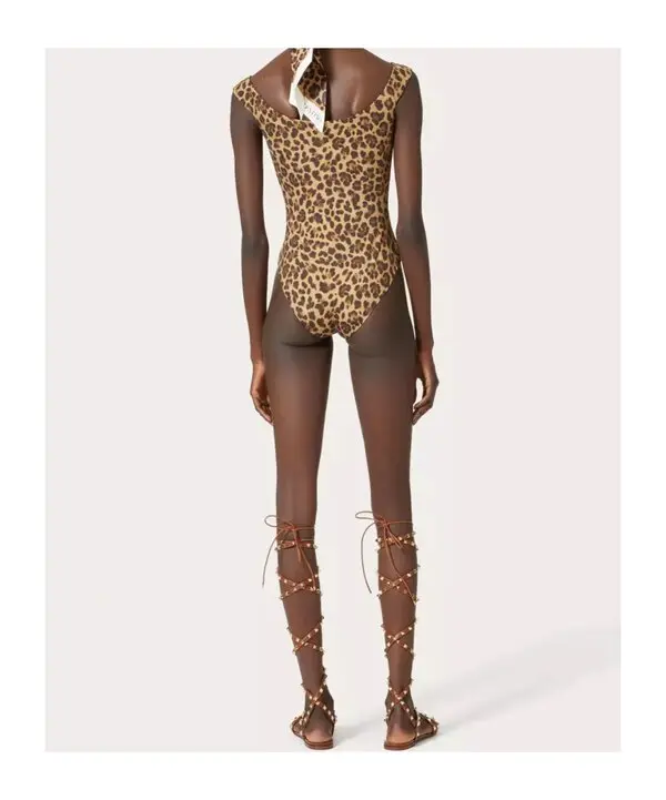 Valentino Garavani Leopard Print Off-the-shoulder One-piece Swimsuit